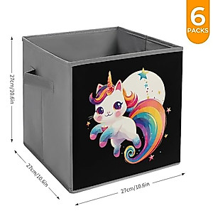 Unicorn Cat Foldable Storage Bins with Handles Storage Cubes Closet Organizer for Living Room Bedroom 6PCS