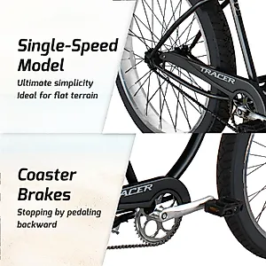 Tracer Avalon Beach Cruiser Bike for Adults, 26/29 Inch Wheels, 3.0/4.0 Fat Tire,1/7 Speed, Complete Cruiser Bike. (1 Speed Matte Black, 29''x3.0 Tire)