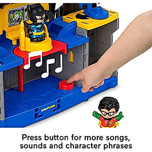 Fisher-Price Little People DC Super Friends Batcave, Batman playset with figures for toddlers and preschool kids ages 18 months to 5 years