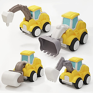 Deejoy Cars Toys for 1 2 3 4 Year Old Boys - 4 Pack Construction Trucks Push Go Car Toddler Toys Age 1-2,Friction Powered Car Vehicle Toys for Toddlers 1-3,Birthday Gifts Baby Kids Girls 12-18 Months