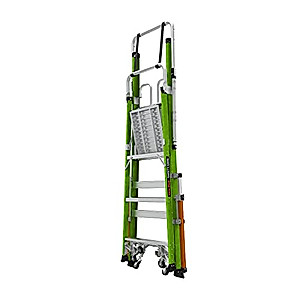 Little Giant Ladders Little Giant Ladder Systems Safety Cage 2.0, M4, 4ft Enclosed Platform, Ladder with Adjustable Outriggers, Fiberglass, Type 1AA, 375 lbs Weight Rating, (19704-146), Hi-viz Green