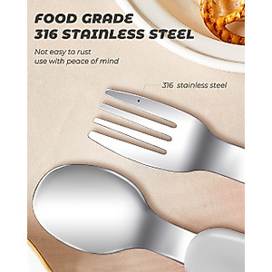 2 pcs Toddler Utensils, Stainless Steel Toddler Silverware Set with Round Handle, Baby Forks for Self Feeding, 1 Toddler Fork and 1 Toddler Spoon, BPA Free