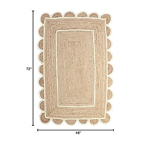 Weaving Village Scalloped Natural Jute Area Rug, Natural Base Off White Trim, 4x6