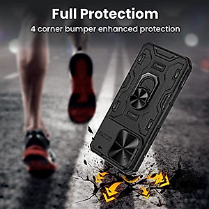 VEGO for iPhone 13 Pro Case with Slide Camera Cover, Built-in 360° Rotate Ring Kickstand Magnetic Shockproof Cover Case for iPhone 13 Pro 6.1 inch 2021 Armor Style - Black