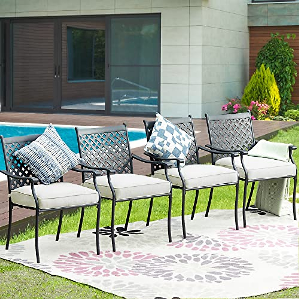 PatioFestival Patio Dining Chairs Stackable Outdoor Chairs Dining Furniture Set of 4,All Weather Frame with Thick Cushion for Porch,Yard,Balcony,Kitchen