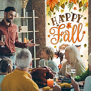 Happy Fall Door Cover Fall Party Decorations Baby Cow with Scarf Fall Festival Decorations Pumpkin Door Banner for Autumn Harvest Thanksgiving Party Supplies