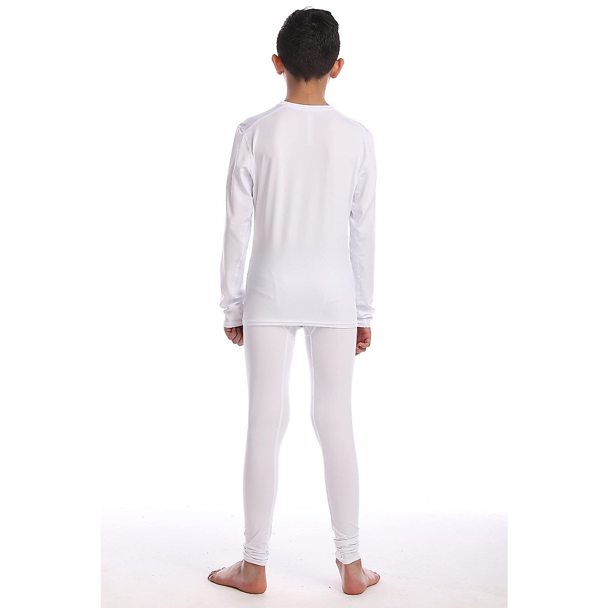 CVVTEE Boys Athletic Base Layer Compression Underwear Set 2pcs Thermal Long John for Kids (10(Height:51.18"-55.12"), White)