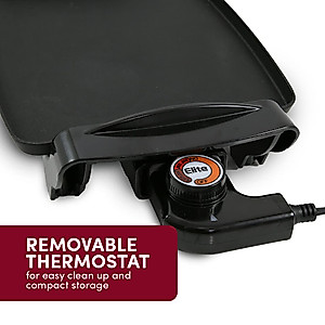 Elite Gourmet EGR-2722B Electric 10.5" x 8.5" Griddle, Cool-touch Handles Non-Stick Surface, Removable/Adjustable Thermostat, Skid Free-Rubber Feet, Black