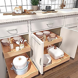 SITOO Pull Out Drawers for Kitchen Cabinets, Pull Out Cabinet Organizer, Fully Assembled Wood Cabinet Pull Out Drawer, Fast and Easy DIY Installation, 14”W x 21”D