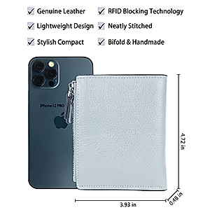 AINIMOER Women's RFID Blocking Leather Small Compact Bi-fold Zipper Pocket Wallet Card Case Purse with id Window (Lichee Grayish White)