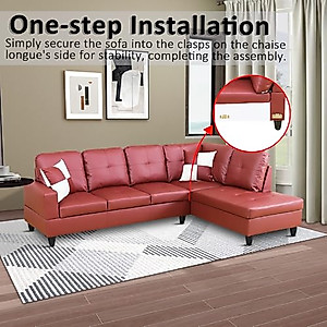 103" W Sectional Couches for Living Room, Faux Leather Couch with Storage Ottoman, Leather Sofa Brown Couches, Modular Sectional Sofa,Modular Sectional Couch for Living Room Furniture Sets, Red