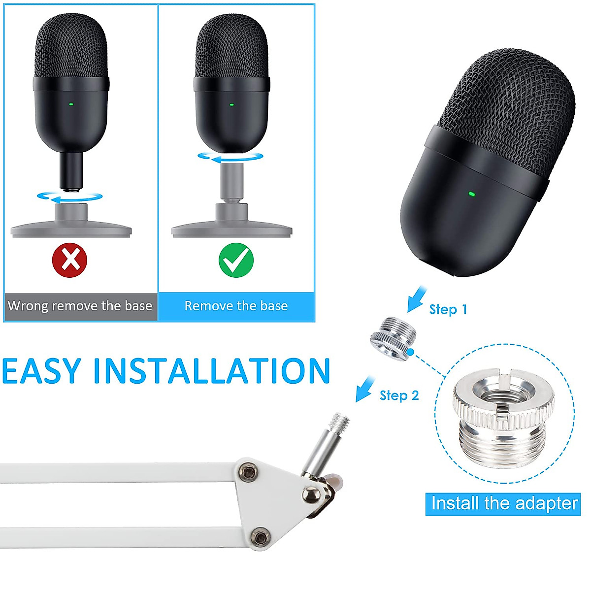 YOUSHARES Razer Seiren Mini Boom Arm with Pop Filter - Mic Stand with Foam Cover Windscreen Compatible with Razer Seiren Mini Streaming Microphone(White)