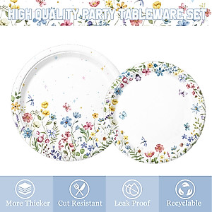 LINHAXM 168PCS Wildflower Party Decorations Spring Floral Baby Shower Birthday Decorations Include Plates, Cups, Napkins, Cutlery for Wildflower Baby Shower Tea Decorations, Serve 24