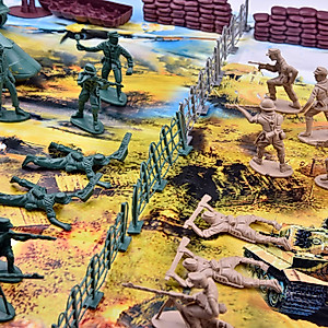 FUN LITTLE TOYS 180PCS Army Men Action Figures Army Toys of WW 2, Toy Soldiers, Military Playset with a Map, Toy Tanks, Planes, Flags, Soldier Figures, Fences & Accessories Xmas Decoration