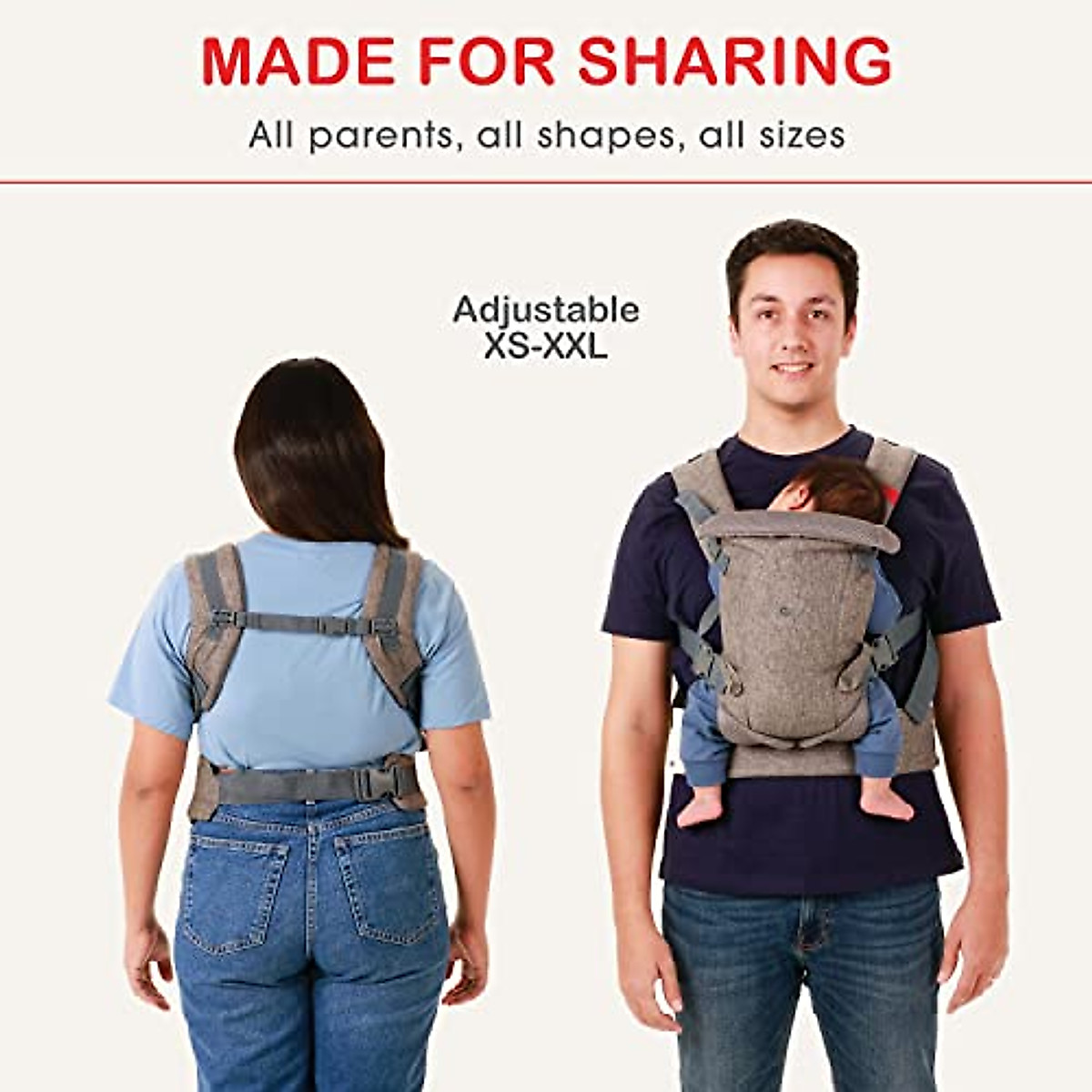 YOU+ME 4-in-1 Baby Carrier Newborn to Toddler - All Positions Baby Chest Carrier - Front and Back Carry Baby Carriers - Includes 2-in-1 Bandana Bib - Baby Holder Carrier for 8-32 lbs (Grey Mesh)