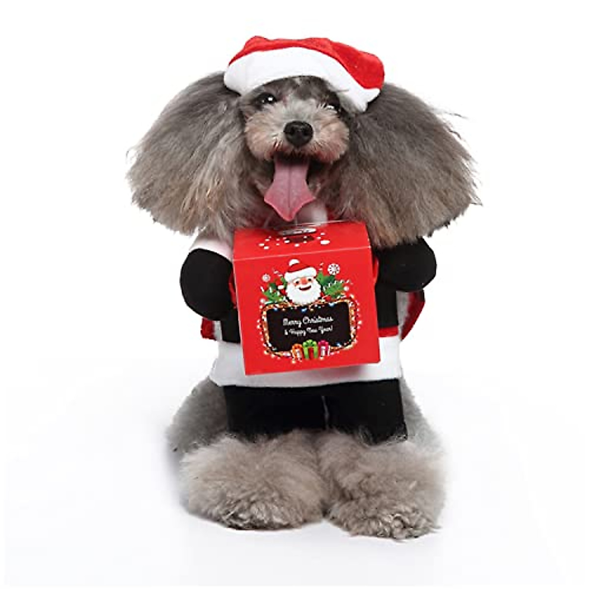 FLAdorepet Christmas Dog Costume Santa Claus Suit Cape Pet Cat Xmas Hat/Santa Claus Gives The Gifts (Medium, Red)