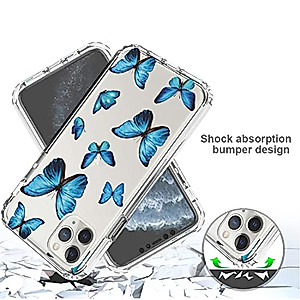 sidande Case for iPhone 11 Pro Max Case with Tempered Glass Screen Protector, Full Body Clear Floral TPU Slim Phone Protective Armor Cover for Apple iPhone 11 Pro Max 6.5" (Butterfly)