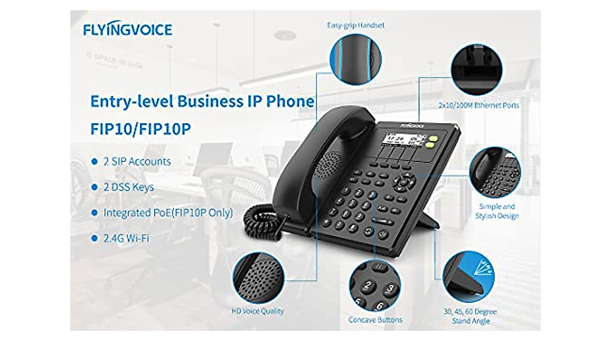 FLYINGVOICE FIP10P VoIP Phone POE SIP Phone 2 sip Lines Bussiness IP ...