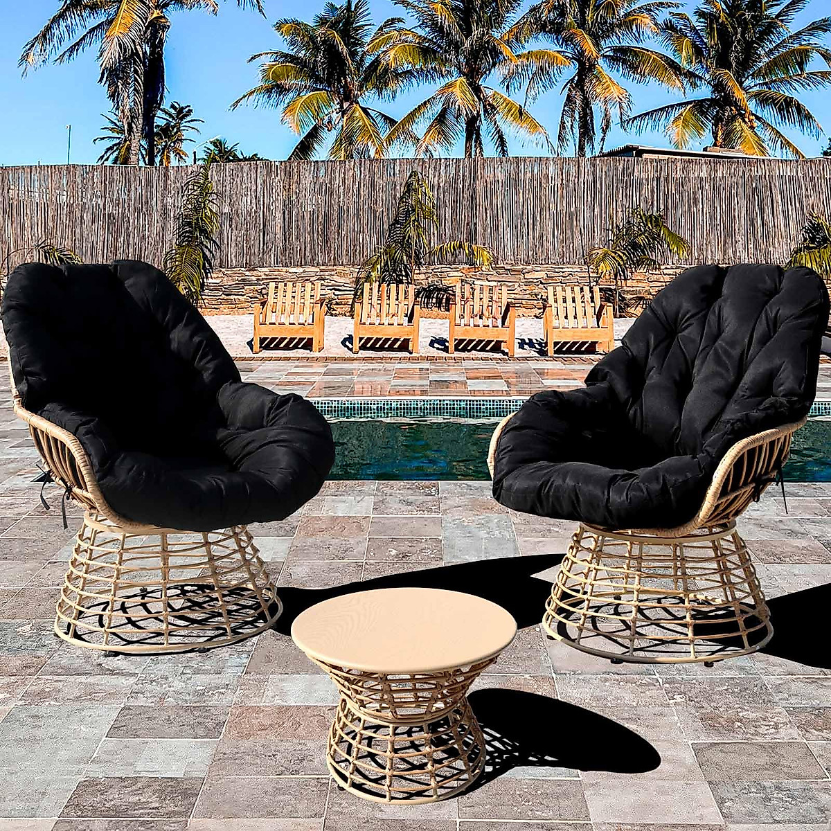VIXLON 3 Pieces Patio Chair Outdoor Swivel Rocker Patio Chairs Set 360 Degree Swivel Rocking Chairs Elegant Patio Bistro Set for Lawn Garden Backyard (Black Cushion)