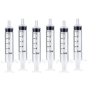 6PCS 5ML/CC Ink Filling Plastic Syringe Set with Blunt Stainless Needle Tip for Fountain Pen, Printer
