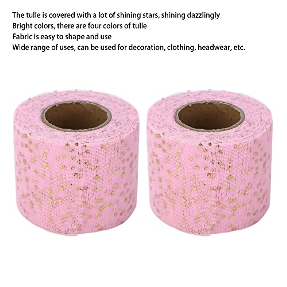 Cyrank Tulle Rolls 2pcs, 6cm Width 25 Yards Tulle Fabric with Gold Stars Patterns Glitter Tulle Rolls for Chair Ties Tutu Skirt Wedding Decor Gift Wrapping(Pink)