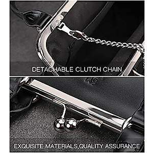 GM LIKKIE Kiss Lock Purses and Handbags, Vintage PU Leather Clutch Purses for Women, Top Handle Evening Handbag (Black)