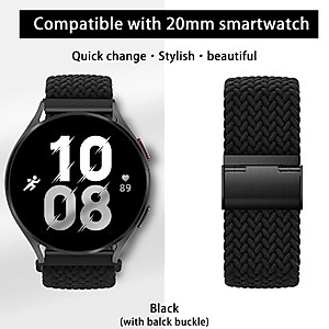 20mm Sport Loop Band Compatible with Samsung Galaxy Watch 7 6 5 4 Band 40mm 44mm/Watch 5 Pro 45mm/Galaxy Watch 4 6 Classic Band 42mm 46mm 43mm 47mm/Watch 3 41mm/Active 2 Nylon Braided Strap Women Men