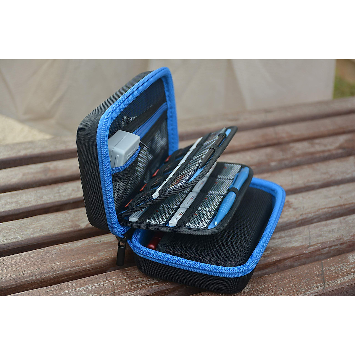 New 3DS XL Case, New 2DS XL Case, Deluxe Hard Protective Carrying Case for New Nintendo 3DS XL, 2DS XL - Fits AC Wall Charger, Travel Case with 16 Game Storage Holders - Blue