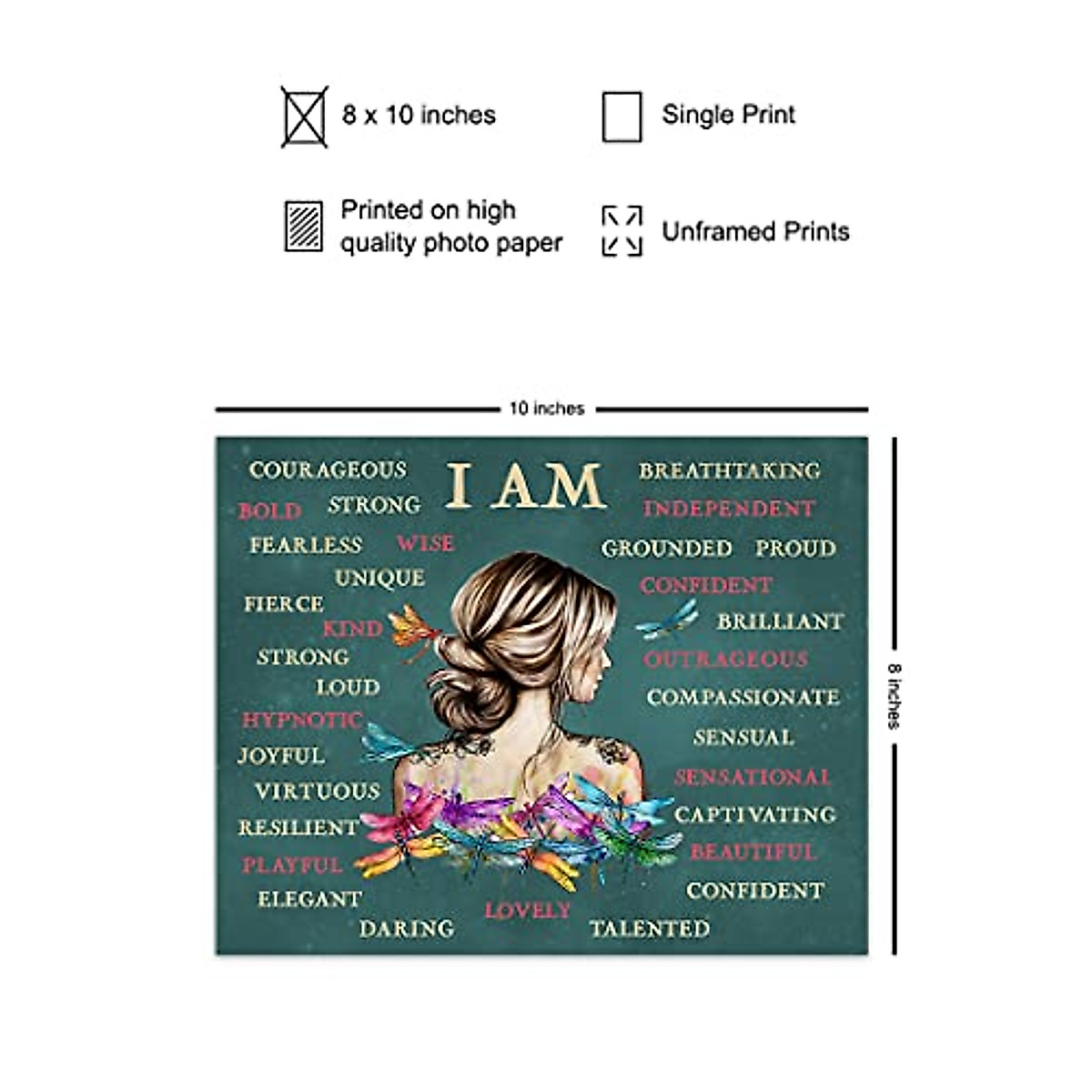 Positive Affirmations Boho-chic Wall Art & Decor - I Am Bohemian Motivational Wall Decor - Inspirational Quotes Sayings - Encouragement Gifts for Women - Encouraging Wall Decor - UNFRAMED Picture