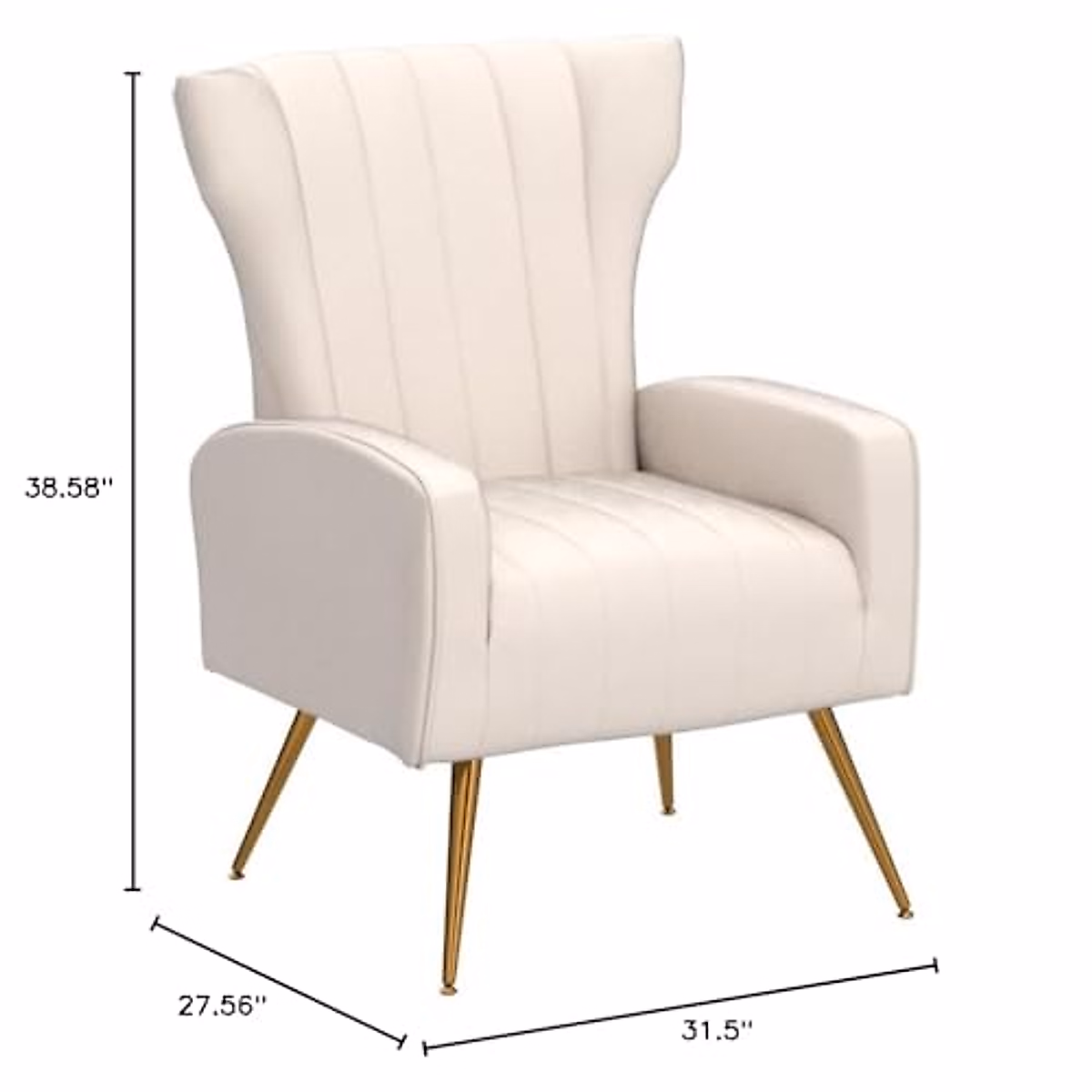 Container Furniture Direct Modern Velvet Accent Chair, Channel Tufted Bedroom, Office or Living Room Furniture with Elegant Metal Legs, 26" Wide Armchair, Beige