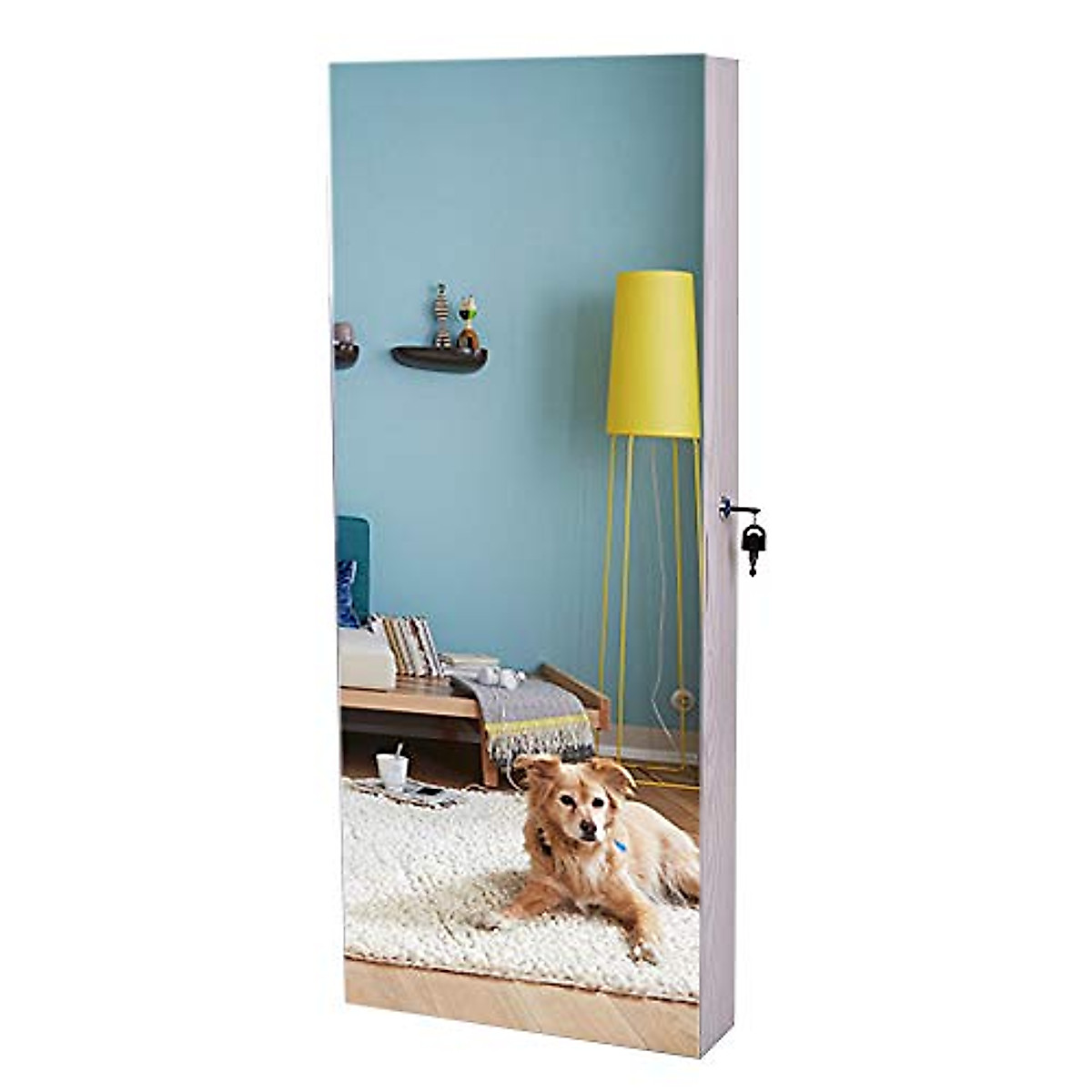 Genrics The Whole Surface PVC Film Wall Hanging Door with Lock Jewelry Cabinet Fitting Mirror Cabinet White