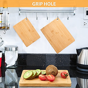 Bamboo Cutting Board Set with Juice Groove (3 Pieces), Wooden Cutting Boards with Hole for Kitchen, Chopping Boards with Bamboo Utensils for Meat, Vegetables, Cheese and Fruits