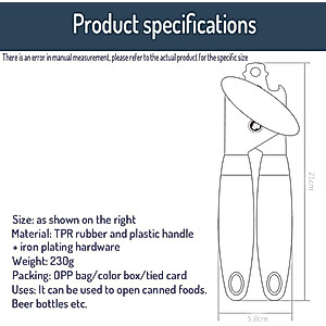 KAISHANE Rose Gold Stainless Steel Manual Can Opener With Durable Black Anti Slip Handles and Large Knob with Built In Bottle Cap Opener (Pink)