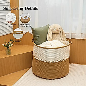 KEBEIYA Large23.62x17.31x23.62 inch Blanket Storage Basket, Woven Baby Laundry Basket with Built-in Handles for Blanket Storage, Nursery Basket Soft Storage Bins