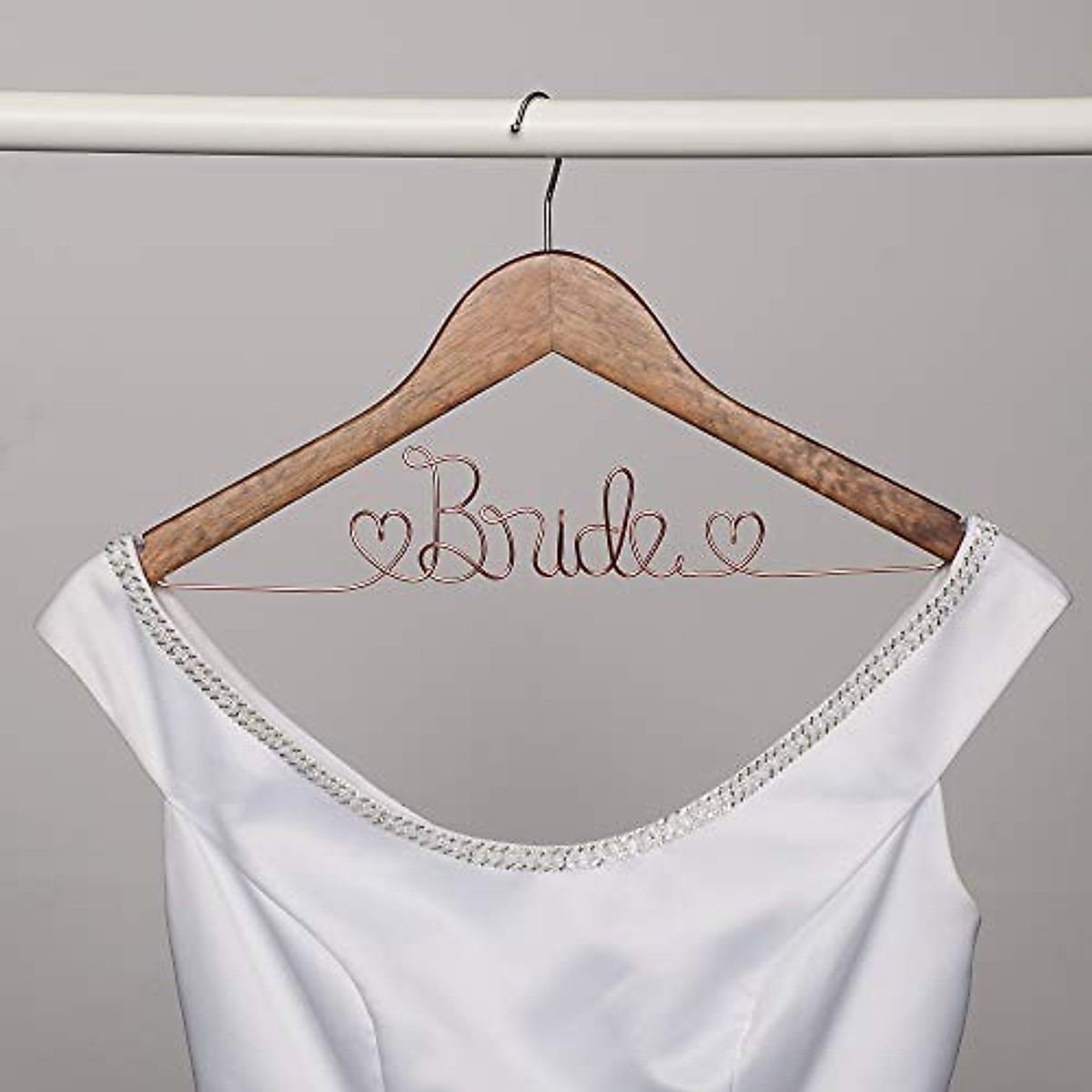 Ella Celebration Bride to Be Wedding Dress Hanger (Antique Brown with Rose Gold Wire)