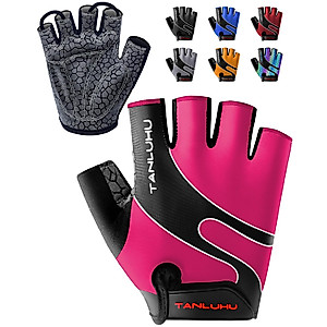 Tanluhu Cycling Gloves Mountain Bike Gloves Half Finger Road Racing Riding Gloves Breathable Shock-Absorbing Biking Gloves for Men and Women (Pink, M)
