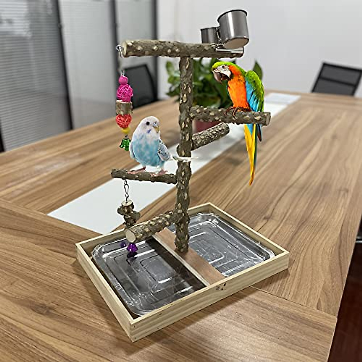 Tfwadmx Bird Perch Natural Wood Stand Toy Parrot Play Stand Platform Bird Cage Branch Perch Accessories for Parakeets Canaries Cockatiels Conure Lovebirds
