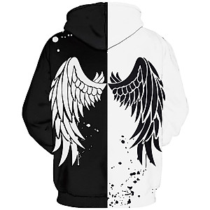 Chaos World Men's Novelty Hoodie Long Sleeves 3D Funny Graphic Print Sweatshirt Pullover(Medium,4 Black White Wing)