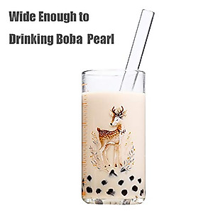 ALINK Reusable Glass Boba Straws, 14mm Extra Wide Clear Smoothie Straws for Bubble Tea, Pack of 4 with 1 Case and 2 Brush