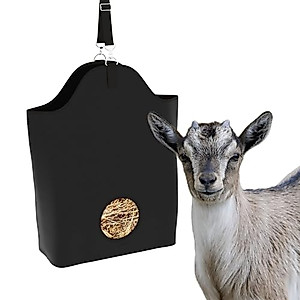 Kaulhp Goat Hay Feeder, Hay Bag for Goats Small Front Hole Bags for Nigerian Dwarf Goat, Less Hay Waste Tote Bag for Traveling,for Sheep Fair, Paddock, Stalll (Black)