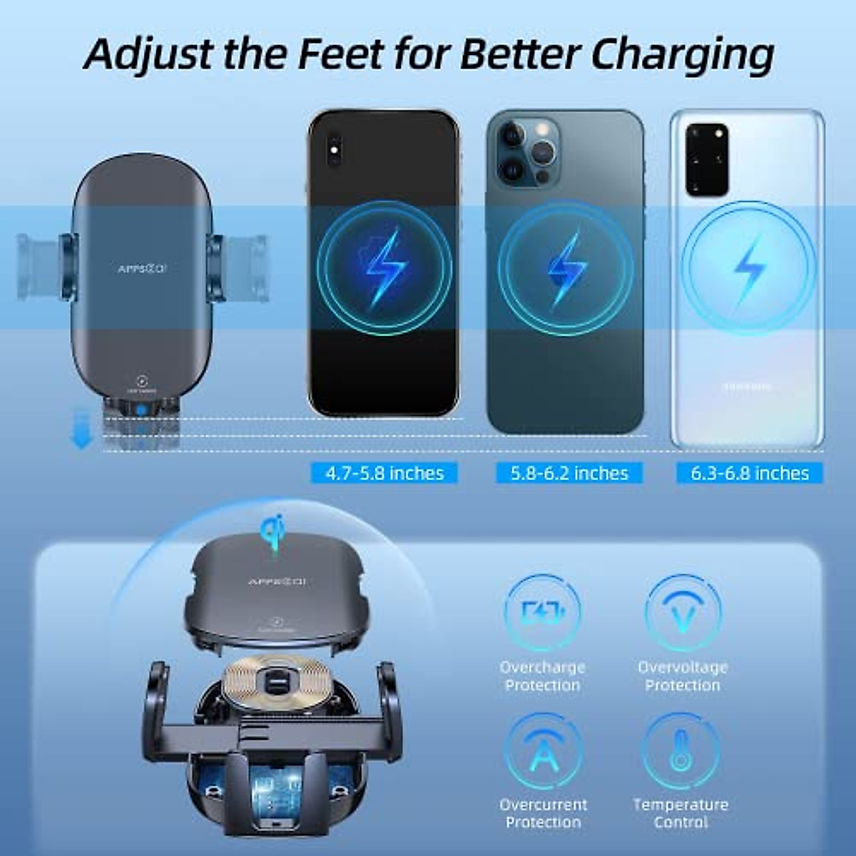 Phone Mount for Car Wireless Charger, APPS2Car 15W Dashboard Windshield Air Vent Wireless Phone Holder Charger, Phone Car Mount Wireless Charger, Compatible with iPhone 14/13/12/11, Samsung, LG & More