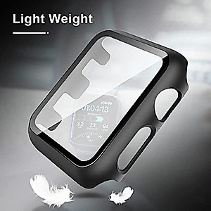 TAURI 2 Pack Hard Case Compatible for Apple Watch Series 3/2/1 38mm Built in 9H Tempered Glass Screen Protector, [Touch Sensitive] [Full Coverage] Slim Bumper Protective Cover for iWatch 38mm - Black