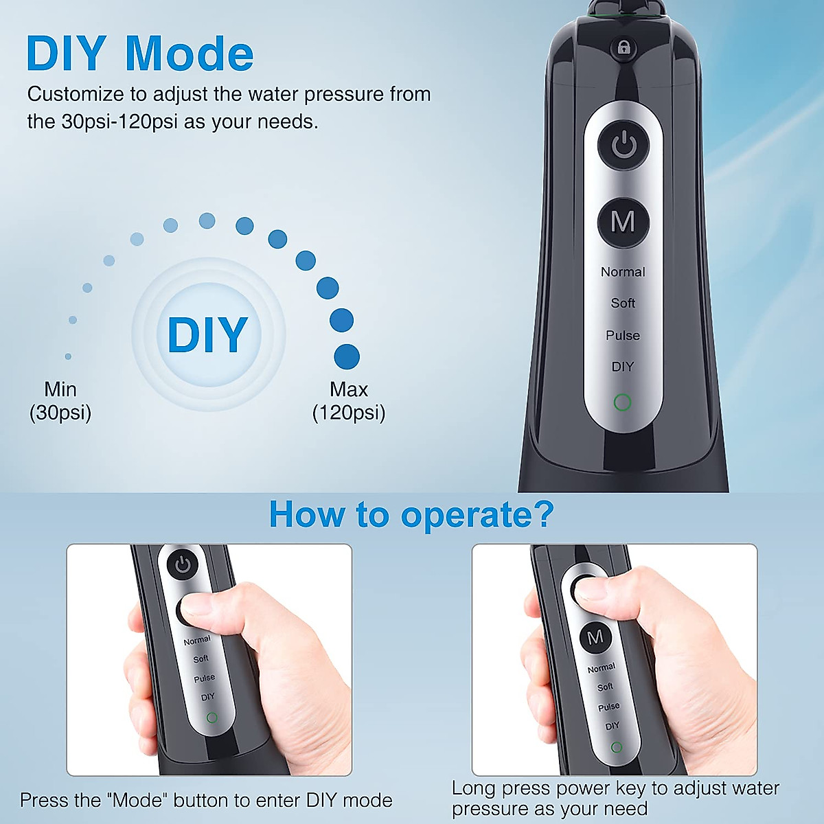 Cordless Water Dental Flosser Teeth Cleaner, INSMART Professional 300ML Tank DIY Mode USB Rechargeable Dental Oral Irrigator for Home and Travel, IPX7 Waterproof 4 Modes Irrigate for Oral Care Blue