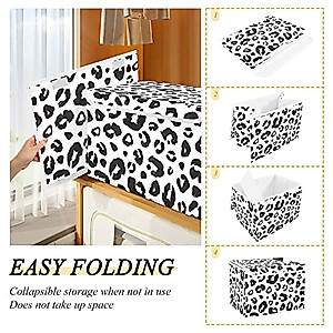 SUABO Leopard Print Cheetah Black White Storage Bin with Lid Large Oxford Cloth Storage Boxes Foldable Home Cube Baskets Closet Organizers for Nursery Bedroom Office