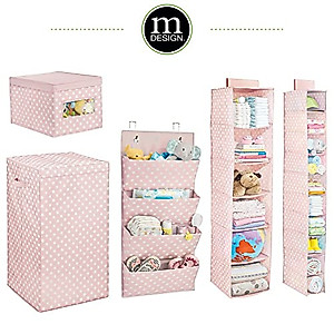 mDesign Large Soft Stackable Fabric Baby Nursery Storage Organizer Holder Bin Box with Front Window and Lid for Child/Kids Bedroom, Playroom, Classroom - Light Pink/White Polka Dot