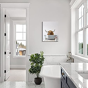 Bathroom Wall Decor Yak Canvas Wall Art Farmhouse Bathroom Decor Cow Poster Artwork for Rustic Home Decoration (yak-1)