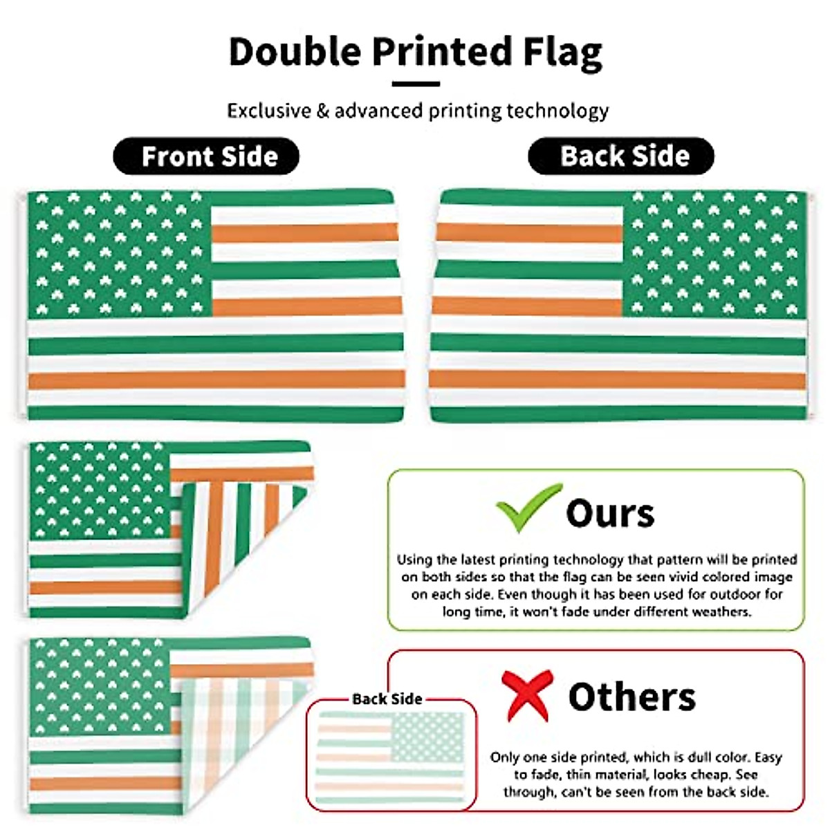 Probsin St Patricks Day Decorations Flag 3x5 Ft Banner Double Printed Irish Flag Holiday Shamrocks Clover Party Supplies Yard Signs Home Decor Funny Hanging Green Poster Welcome Photo Backdrop with Brass Grommets for Indoor Outdoor Garden Lawn Garage Hous