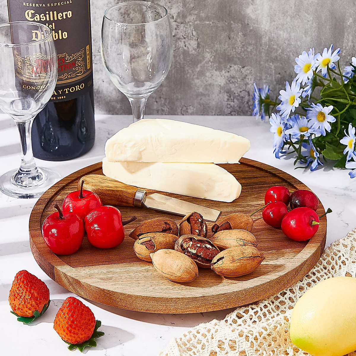 2 Pcs Acacia Wood Lazy Susan 10 Inches Wooden Lazy Susan Organizer Kitchen Turntable Organizer Rotating Round Wood Tray for Cabinet Pantry Table Counter