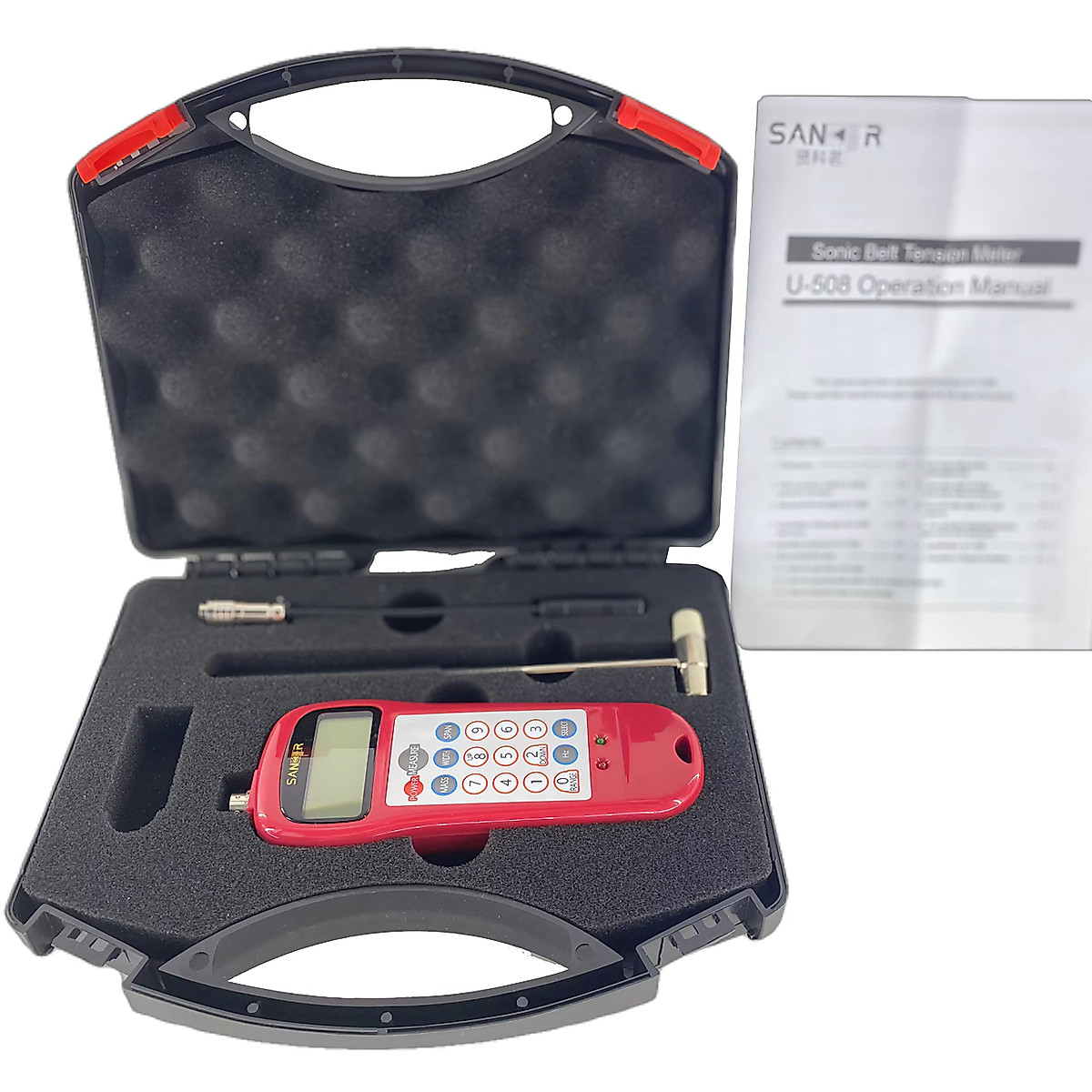 QIUSUO Sonic Belt Tensioner Tension Meter for Belt with Frequency Range 10Hz to 5000Hz and Tension Range 0.01 to 99900N Data Storage Function Automatic Sensitivity Calibration