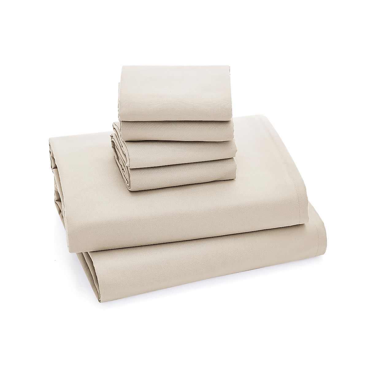 Casual Living Full Sheets Set 6 Piece Cooling Bed Sheets with 4 Envelope Pillowcases Soft Microfiber Deep Pocket Hypoallergenic Machine Washable Bedding Set for Guest or Master Bedroom, Full, Beige